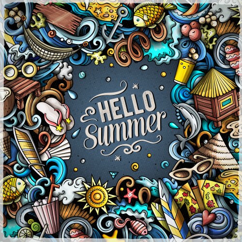 Summer beach cartoon doodles frame Royalty Free Vector Image