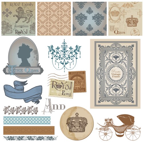 Princess and prince wedding vintage set Royalty Free Vector