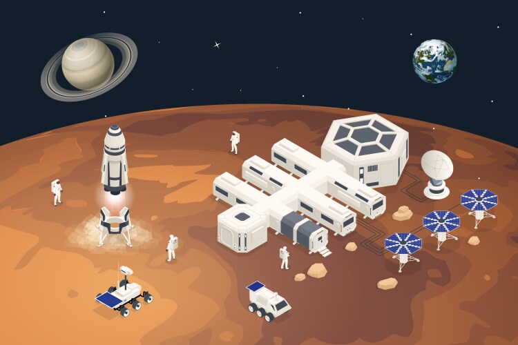 Isometric mars colonization Royalty Free Vector Image