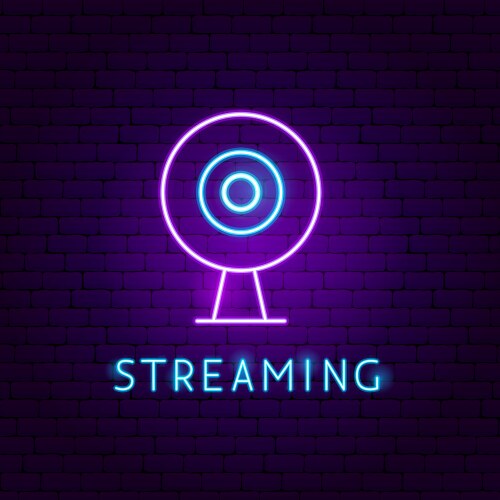 Neon sign live stream design element light banner Vector Image