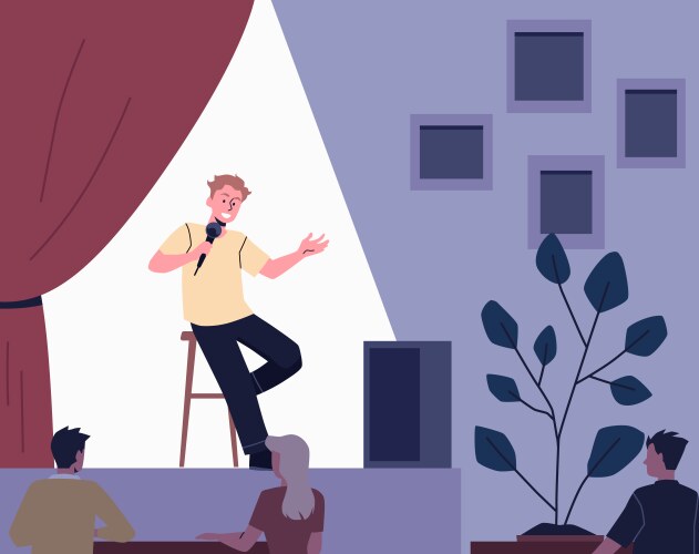 Comedian with microphone perform stand-up comedy Vector Image