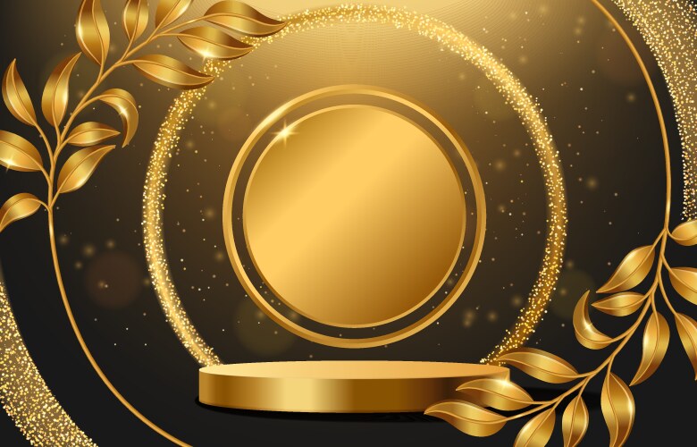 Gold award stage with laurel frame Royalty Free Vector Image