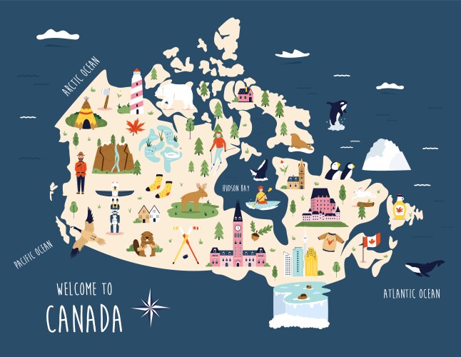 Canada map province and territory lettering Vector Image