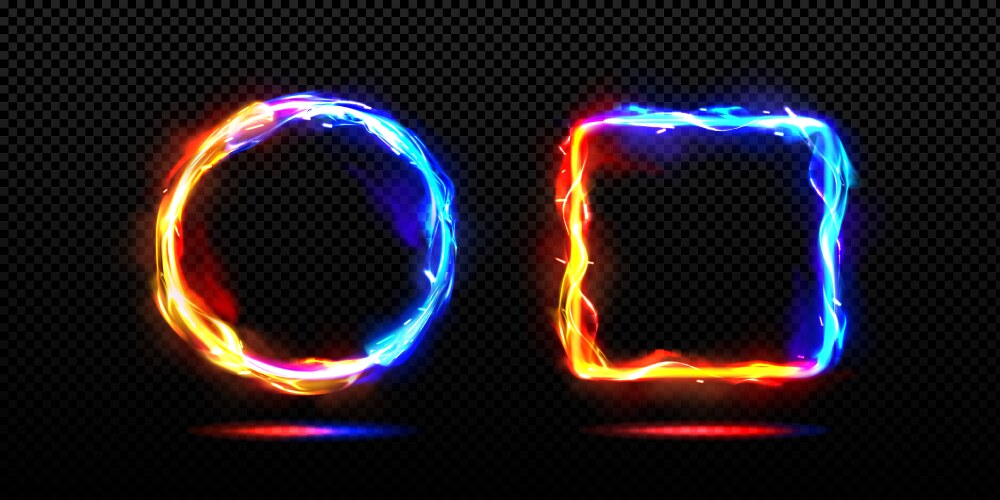 Golden neon frames with smoke and sparkles fire Vector Image