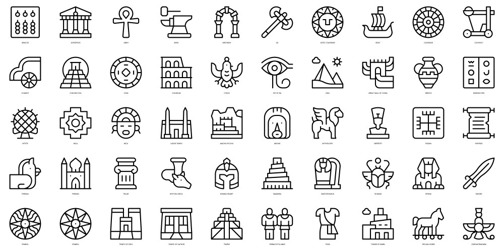 Set of ancient civilization icons simple line art Vector Image