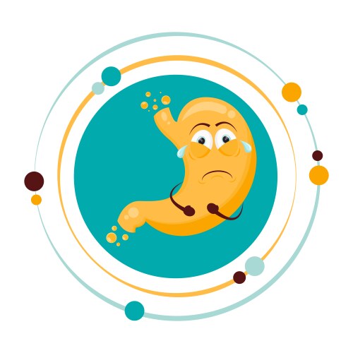 Bloated cartoon stomach character icon Royalty Free Vector