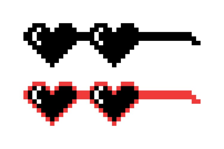 Pixel boss glasses icon set in 8 bit retro Vector Image