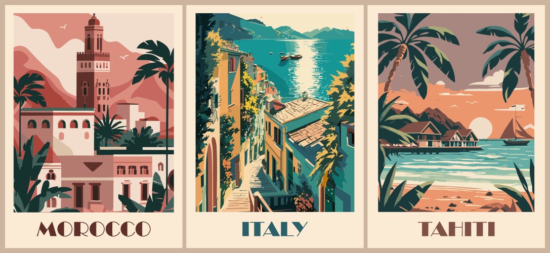 Retro Travel Destination Prints Royalty Free Vector Image