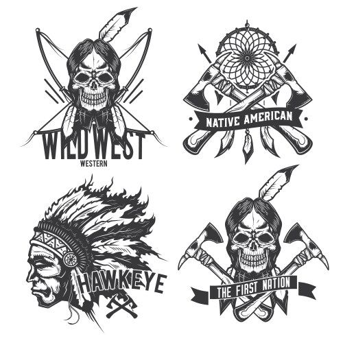 Vintage native american indians labels set Vector Image