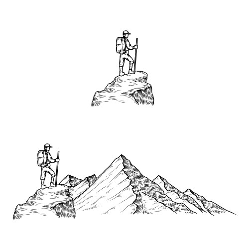 Two climbers mountain holding drawn sketch Vector Image
