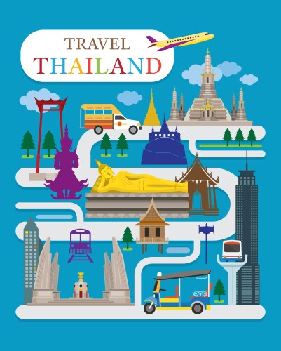 Traveling to thailand by landmarks map Royalty Free Vector