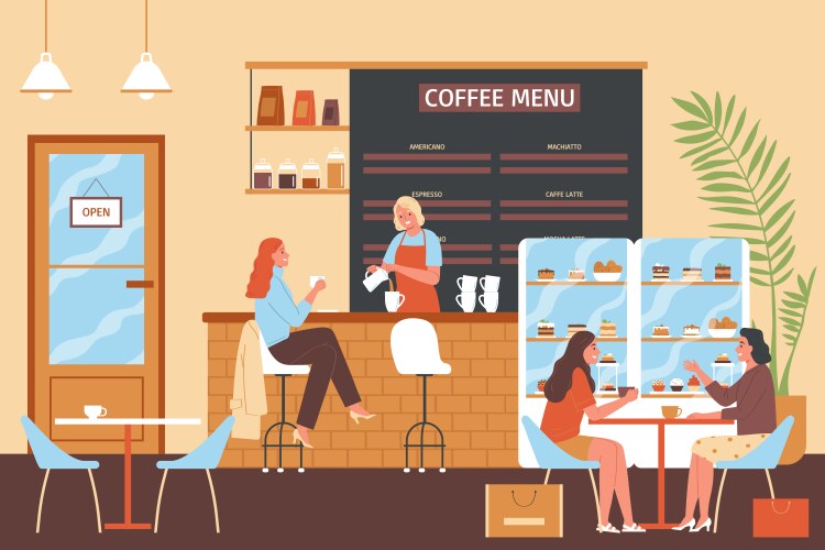Modern coffeehouse coffee shop interior design Vector Image