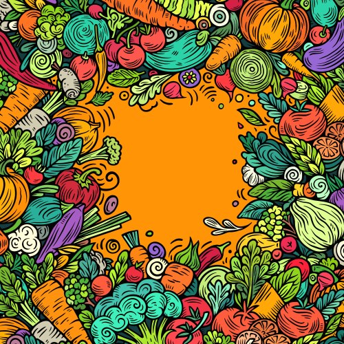 Vegetables cartoon doodles frame veggies border Vector Image