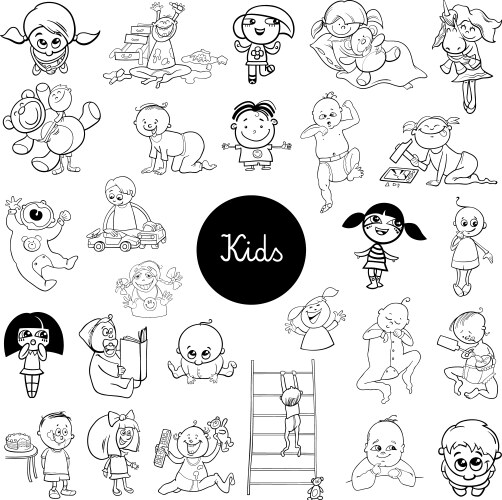 Kids set coloring page Royalty Free Vector Image