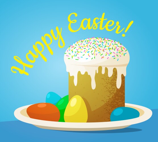 Easter holiday card with eggs and sweet bread Vector Image