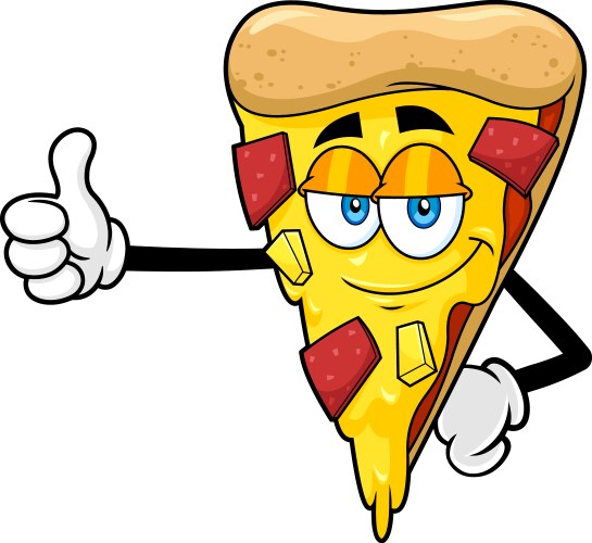Outlined winking pizza slice cartoon character Vector Image