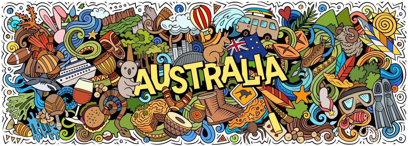 Australia hand drawn cartoon doodle funny local Vector Image