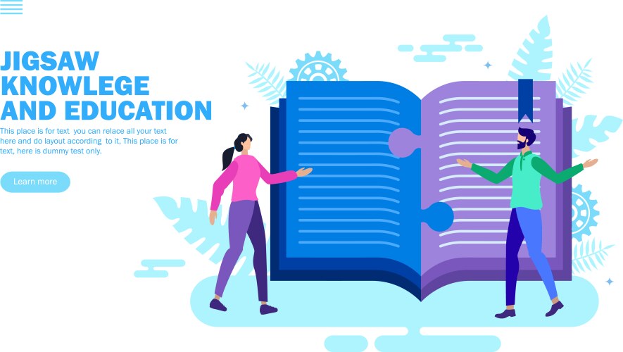 Team solving problem of knowledge with jigsaw book