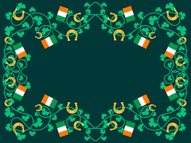 Frame with green clover leaves irish flags Vector Image