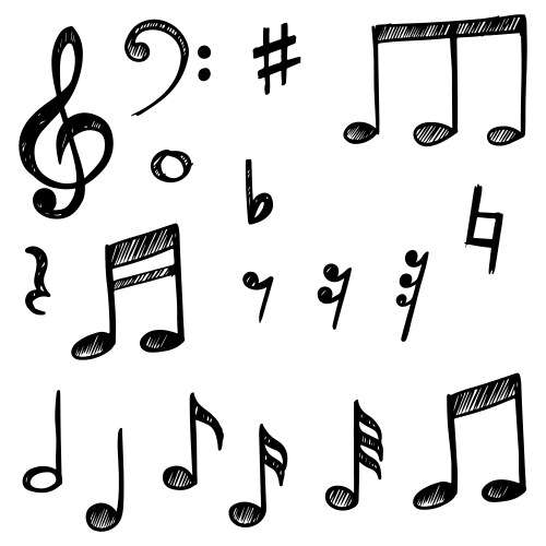 Music notes icon set and musical key Royalty Free Vector