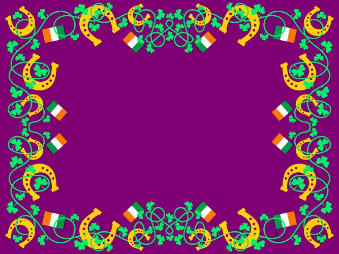 Frame with green clover leaves irish flags Vector Image