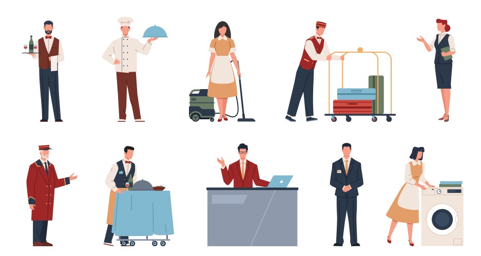 Hotel staff flat icons set Royalty Free Vector Image