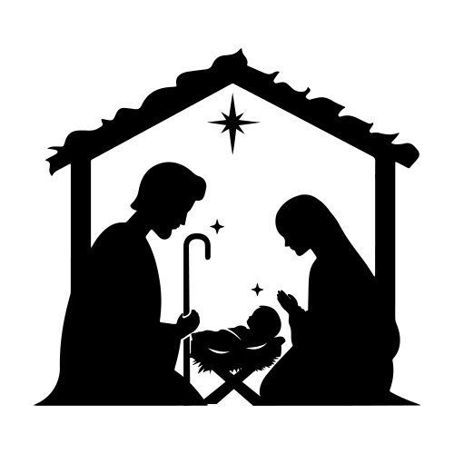 Nativity Scene with Mary, Joseph, and Baby Jesus Vector Image