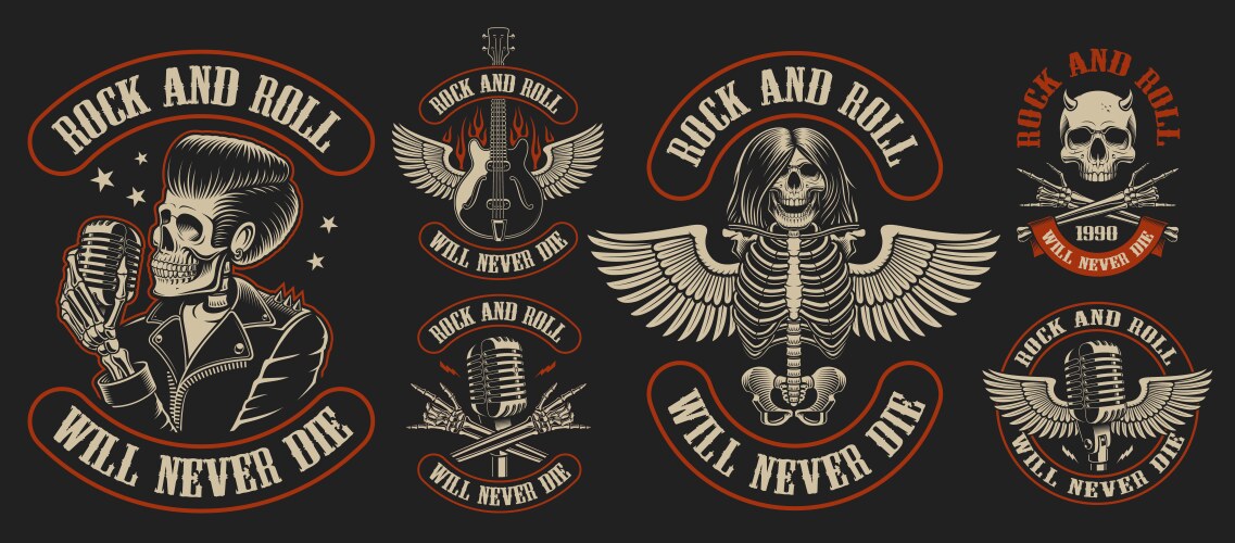 Set vintage rock and roll emblems Royalty Free Vector Image