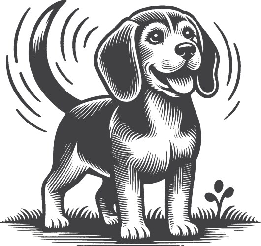 Vintage hand-drawn beagle joyful tail-wagging – Royalty-Free Vector ...