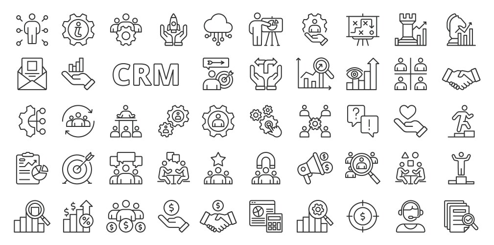 Crm icons in line design blue system Royalty Free Vector