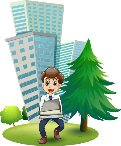 Cartoon boy playing with building blocks Vector Image