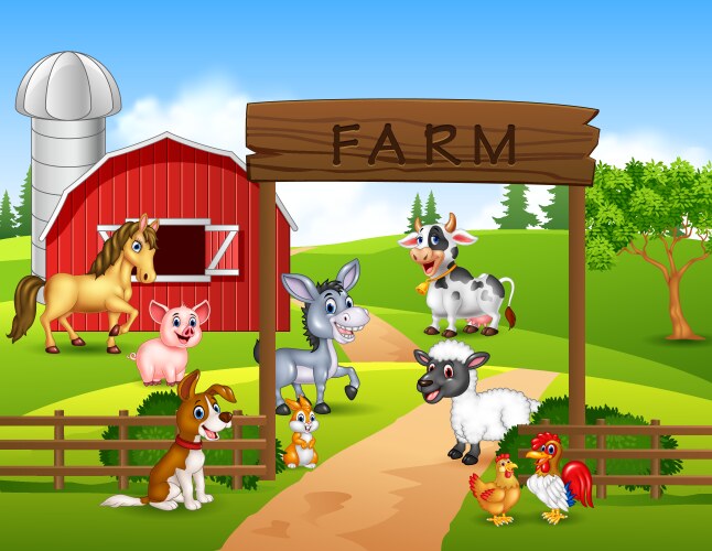 Farm background with happy animals Royalty Free Vector Image