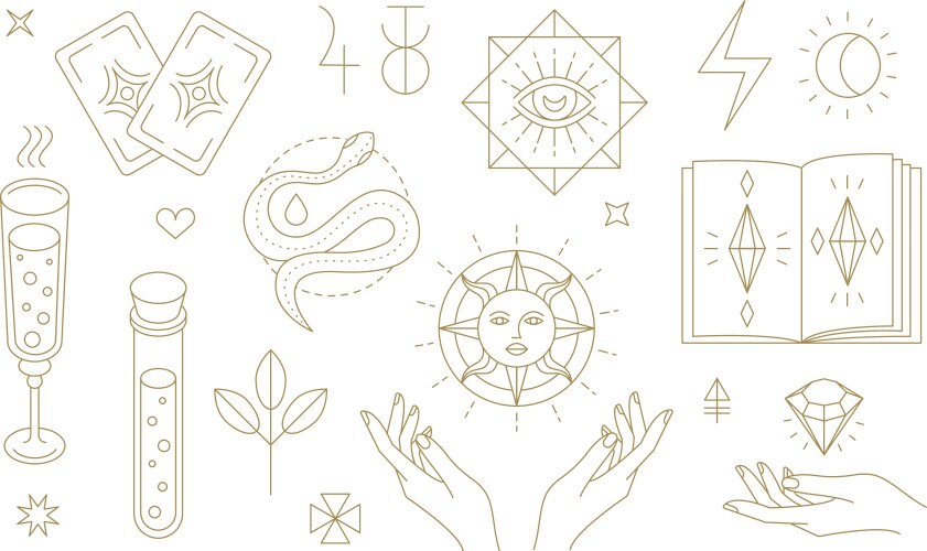 Witch magic symbols doodle esoteric boho Vector Image