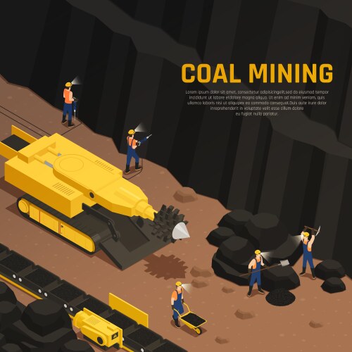 Miners in coal cave mine worker digging tunnel Vector Image
