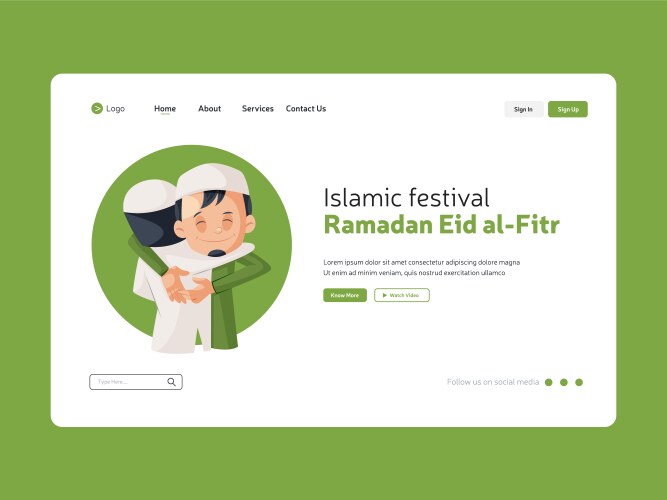 Ramadan eid al fitr landing page Royalty Free Vector Image