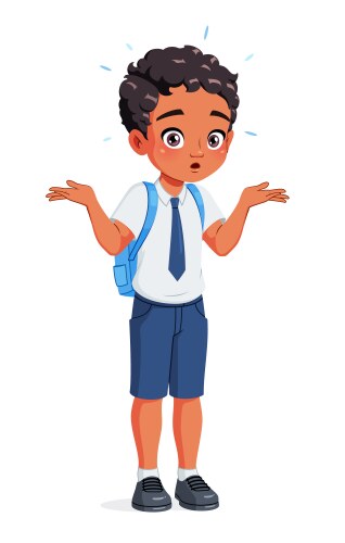 Cute little school boy greeting with wide open Vector Image