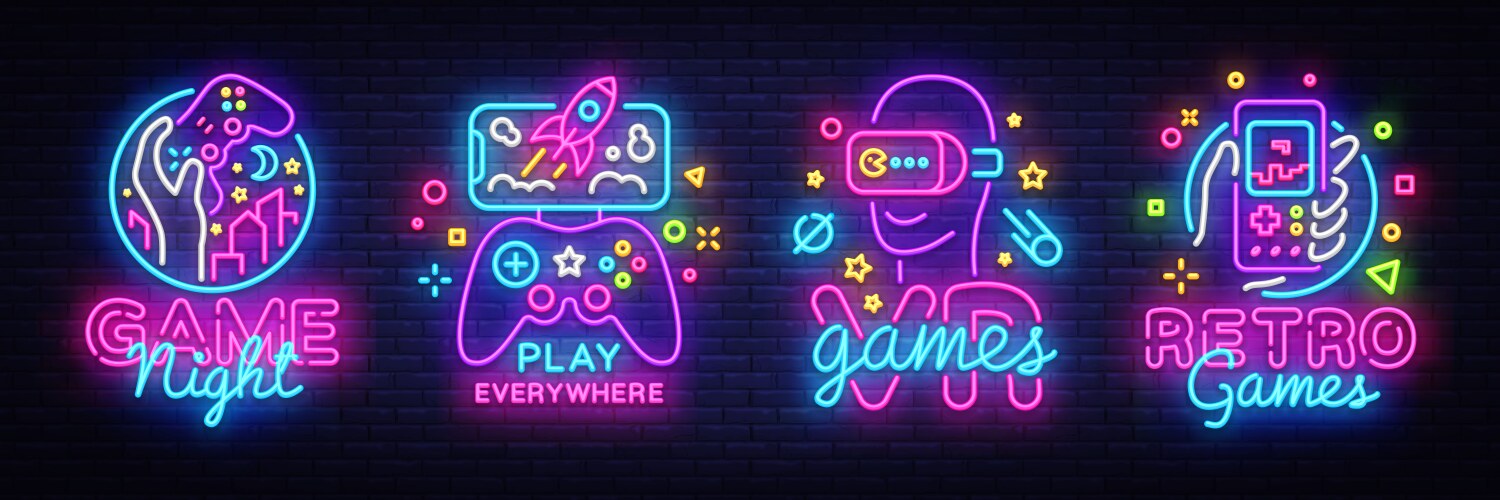 Big collection video games logos conceptual Vector Image