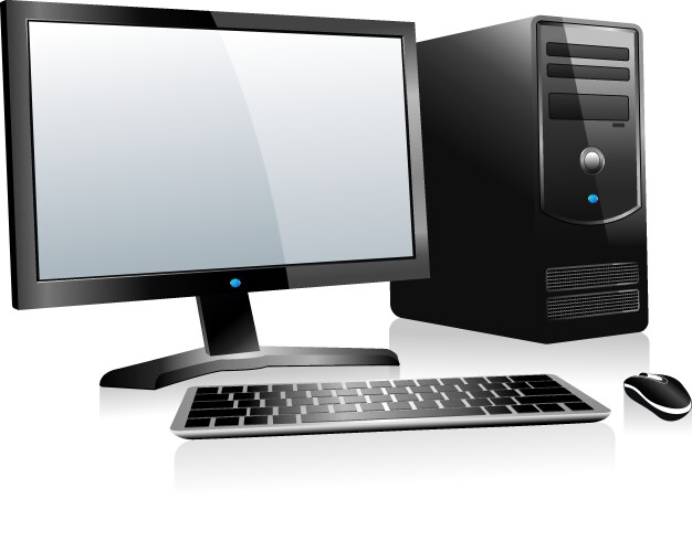 Happy cartoon desktop computer Royalty Free Vector Image