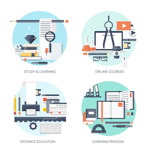 E-learning 3d icon set Royalty Free Vector Image