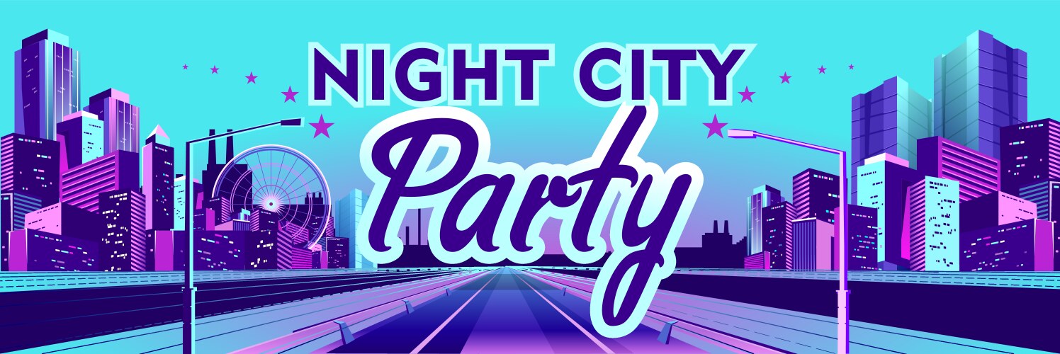 Cartoon futuristic city night landscape with neon Vector Image