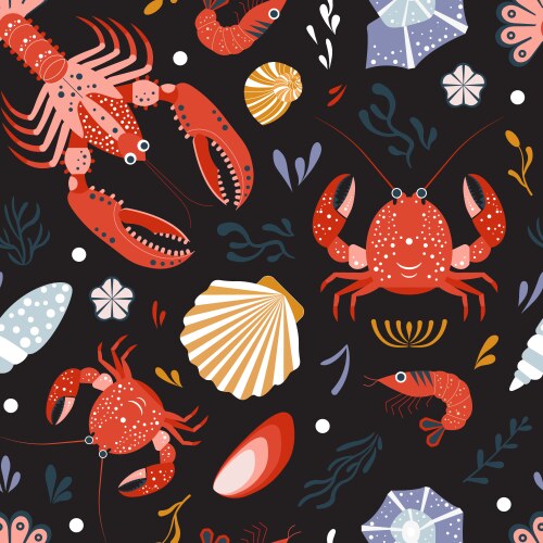Lobsters and crabs summer marine pattern Vector Image