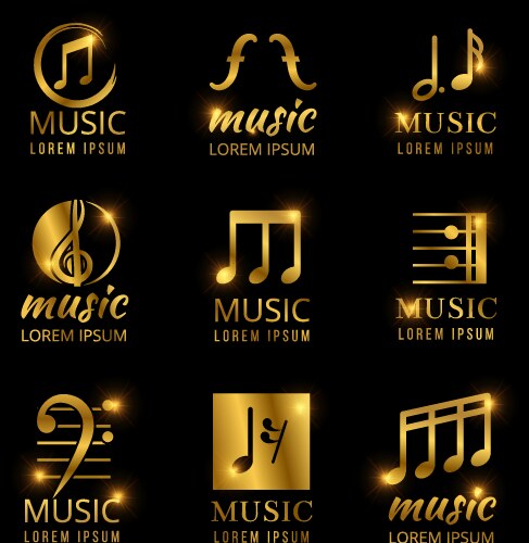 Luxury music logo design - golden shiny musical Vector Image