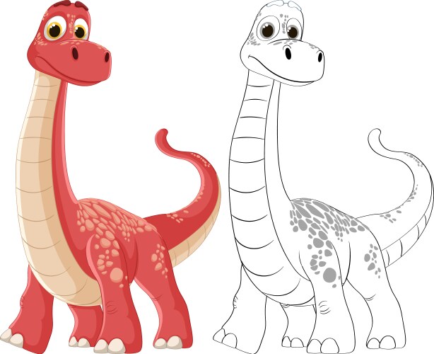 Two cute red dinosaurs standing together Vector Image