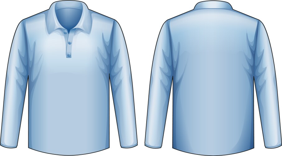 Blue long sleeves polo shirt front and back side Vector Image