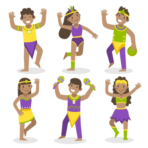 Flat brazilian carnival characters collection Vector Image