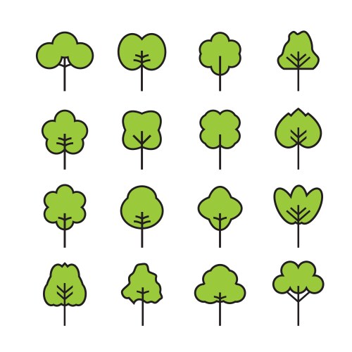 Set color trees line style Royalty Free Vector Image