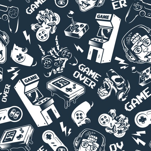 Vintage gaming seamless pattern Royalty Free Vector Image