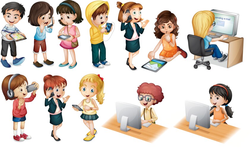 Happy kids talking Royalty Free Vector Image - VectorStock