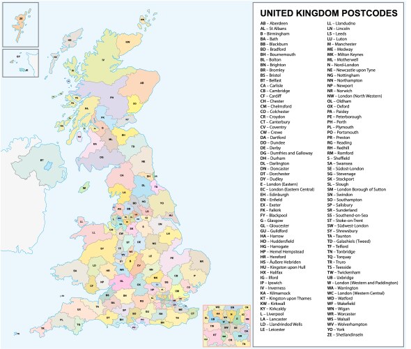 Postcode map of uk Royalty Free Vector Image - VectorStock