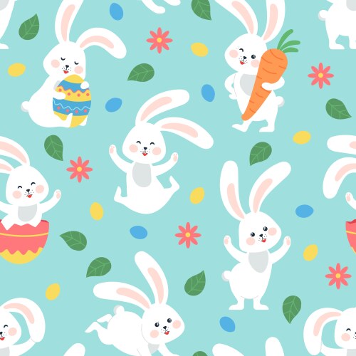Cute rabbit bunny in flower seamless pattern Vector Image